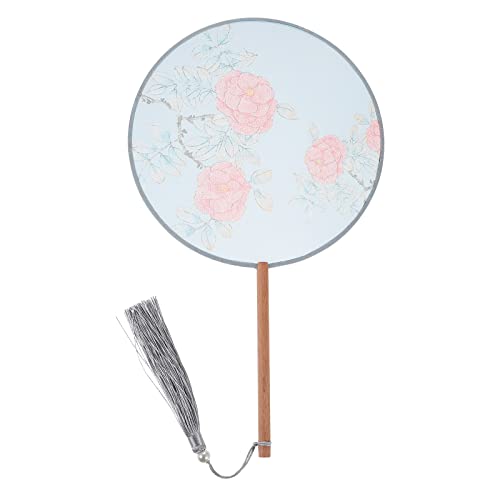wrtgerht Chinese Round Fan Ancient Hand Fan Translucent Silk Fan Vintage Embroidery Hand Circular Fan Silk Dance Fan Wedding Supplies