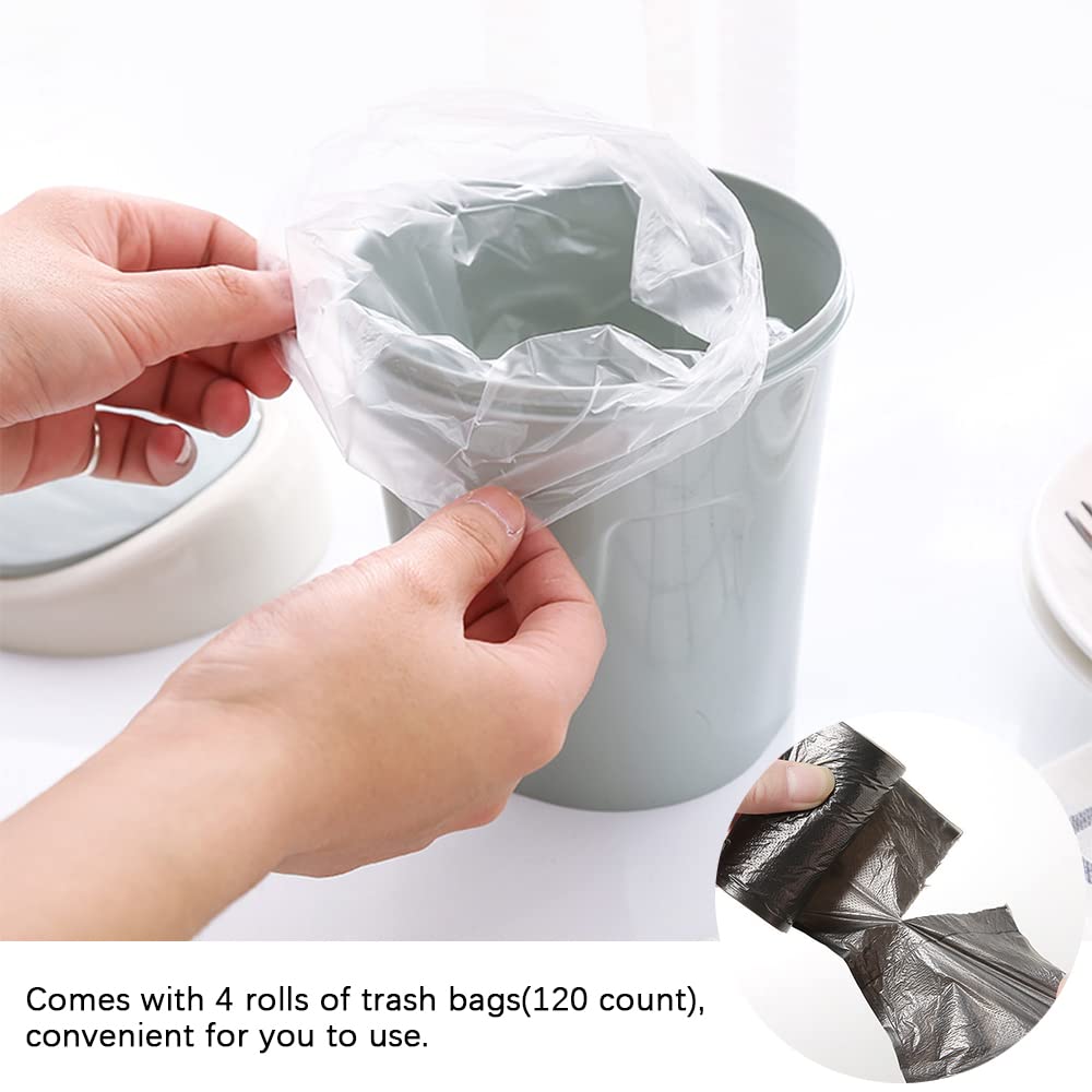SITAKE 2 Pcs Plastic Mini Wastebasket Trash Can with 120 Trash Bags, Tiny Desktop Waste Garbage Bin with Swing Lid for Home, Office, Kitchen, Vanity Tabletop, Bedroom, Bathroom (Blue + Green)