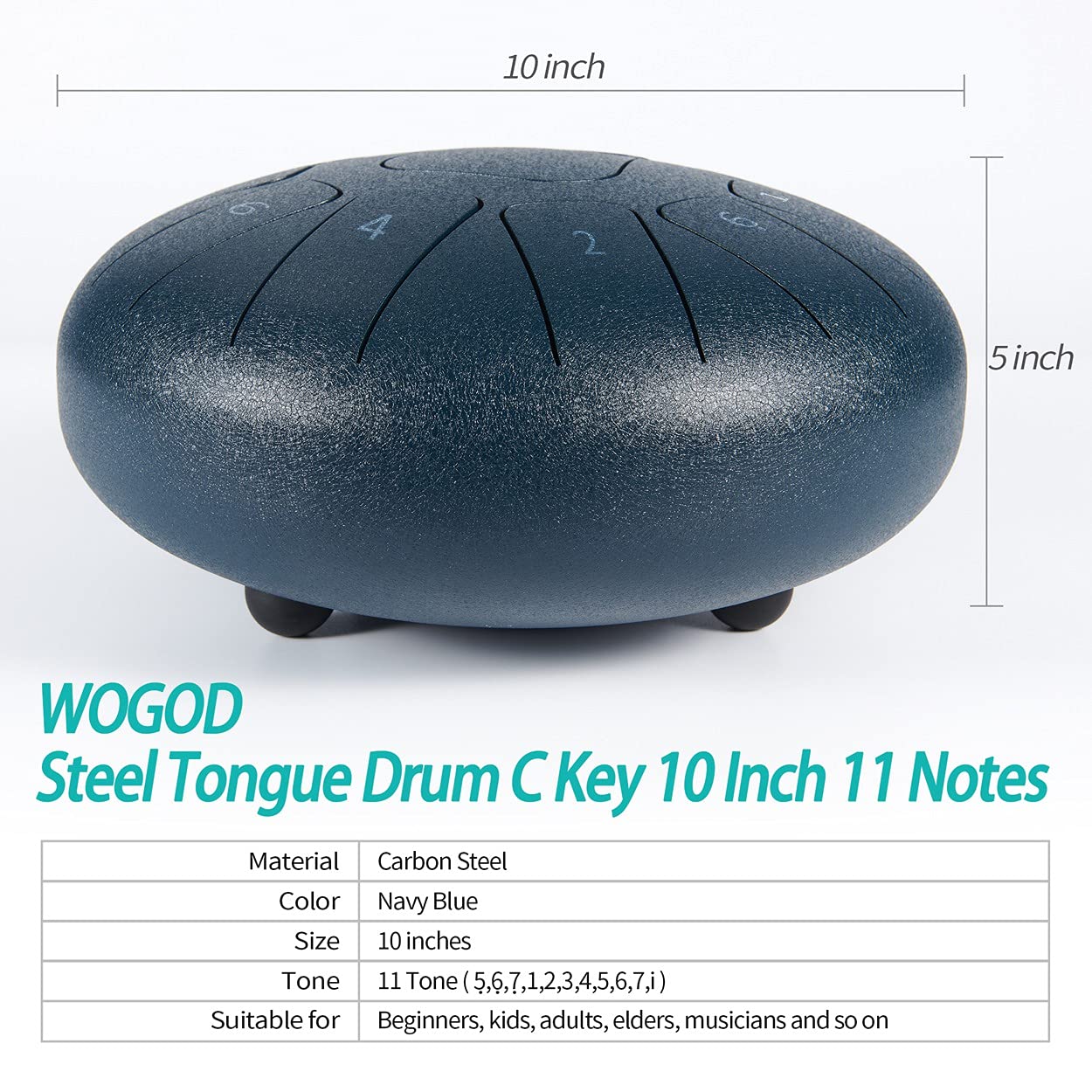 Steel Drum,Steel Tongue Drum 10 Inches 11 Notes - Percussion Instrument Handpan Healing Drum