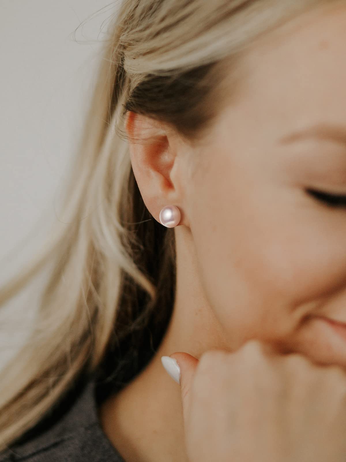 SWEETV Pearl Earrings for Women Real Freshwater Button Pearl Studs for Wedding 9.5-10.0mm Pearl Sterling Silver Earring