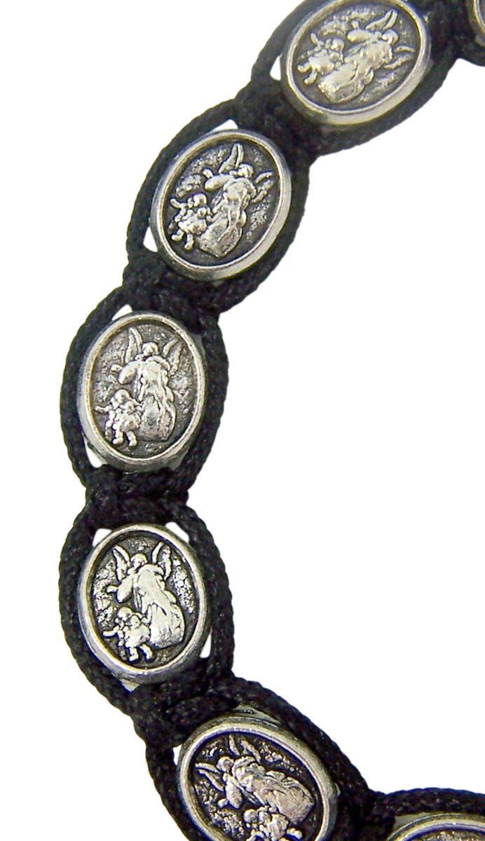 Silver Toned Archangel Saint Michael Medal on Adjustable Cord Bracelet, 8 Inch