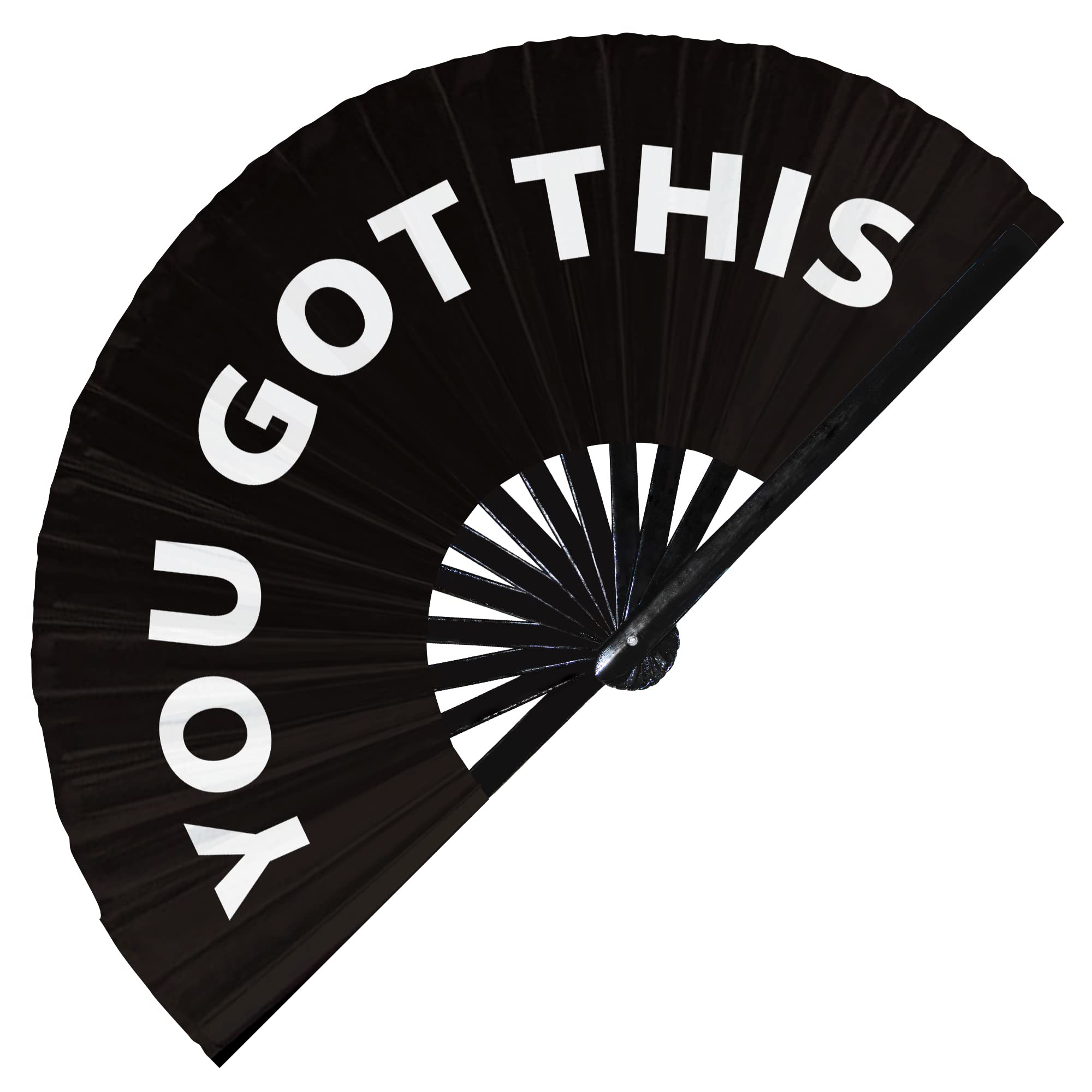 You Got This hand fan foldable bamboo circuit hand fan funny gag slang words expressions statement gifts Festival accessories Rave handheld Circuit event fan Clack fans (Black)