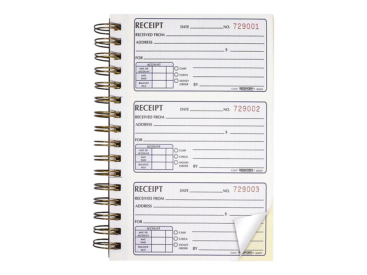 Rediform Gold Standard Money Receipt Book, 2.75" x 5", 225 Numbered Duplicates (8L829)