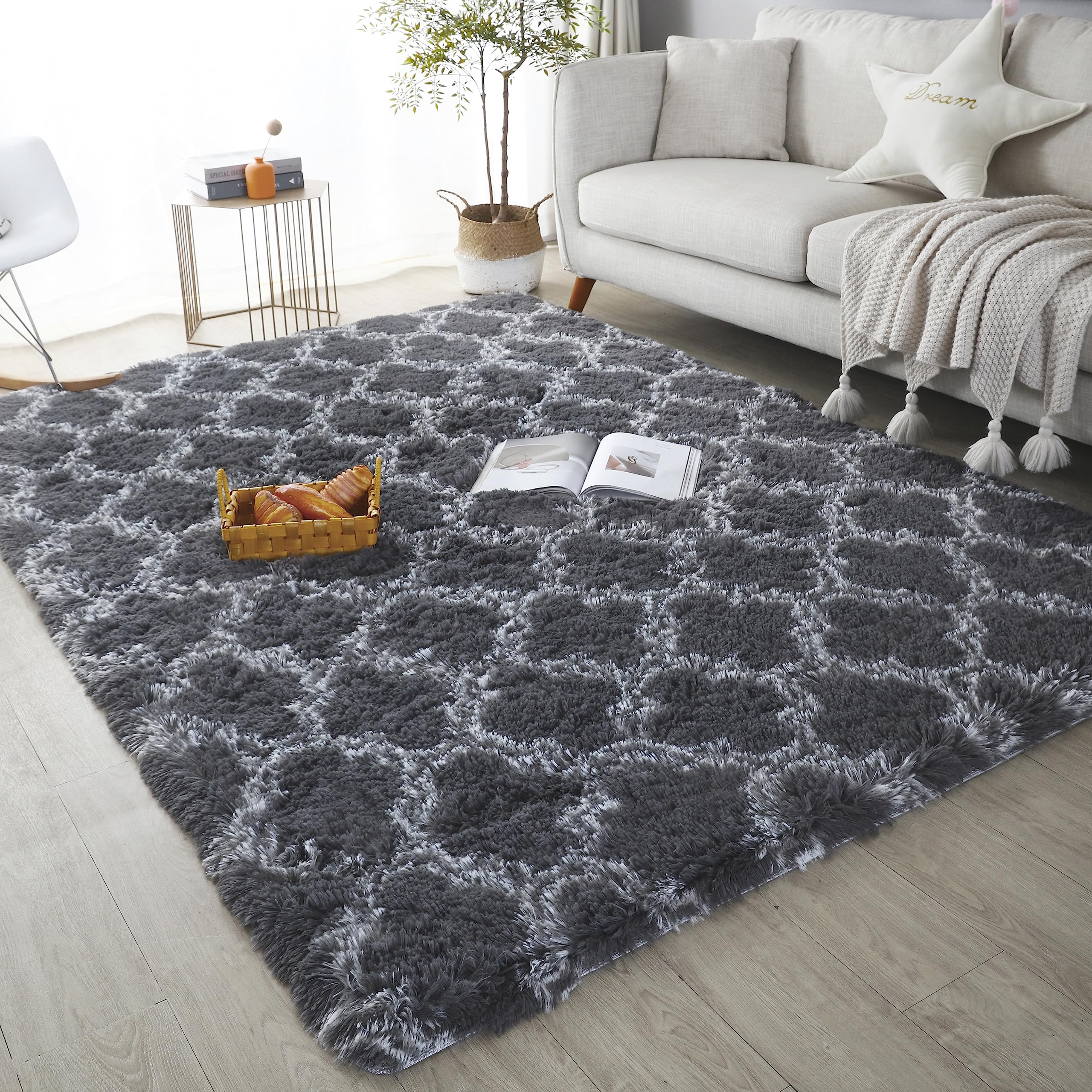 Poboton 2X3 Grey Carpet for Living Room Soft Luxury Bedroom Large Fluffy Plush Area Rug Shaggy Big Comfy Carpet