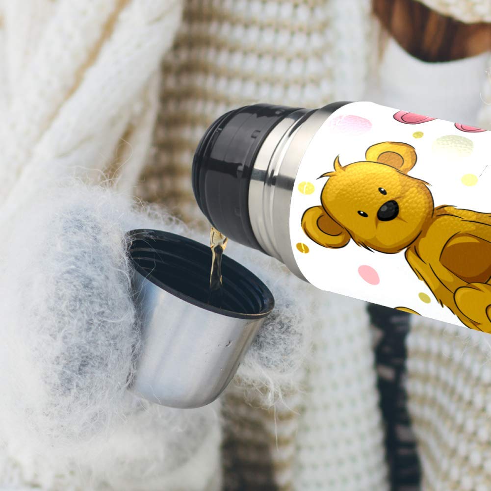 Stainless Steel Leather Vacuum Insulated Mug Featuring Bears Thermos Water Bottle For Hot And Cold Drinks Kids Adults 16 Oz