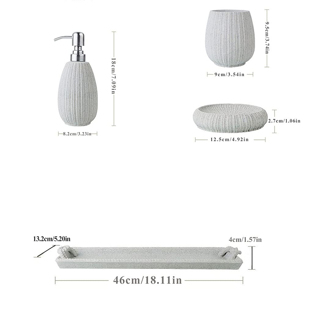 Soap Dispenser Artificial Stone Decorative Bathroom Accessories Set 5Pcs- Includes Hand Soap Dispenser Mouthwash Cup Soap Dish and Tray,Elegant Bathroom Accessories Bathroom Soap Dispenser (C b)