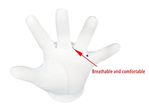 SIMPLE SYMBOL Women's Golf Glove Microfiber with Colorful Cabretta Leather Six Pack(Left is Wear On Left Hands,Right is Wear On Right Hands) Four Colors White/Sky/Orange/Red(White,M,Left)
