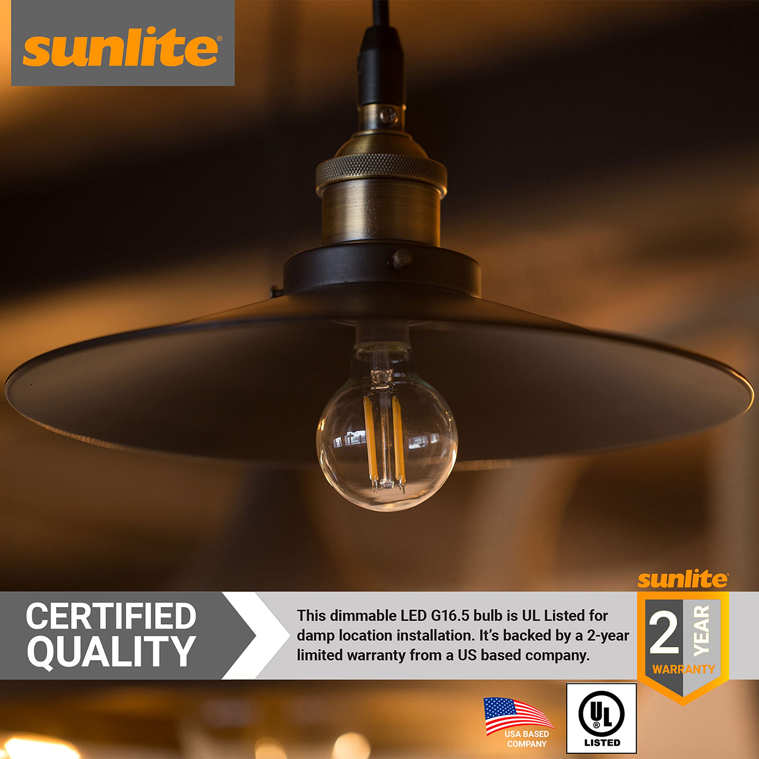Sunlite 80757 LED G16.5 Filament Style Globe Light Bulb, 2.5 Watts (25W Equivalent), 250 lumens, Dimmable, Candelabra Base (E12), UL Listed, 3000K Warm White, 1 Count