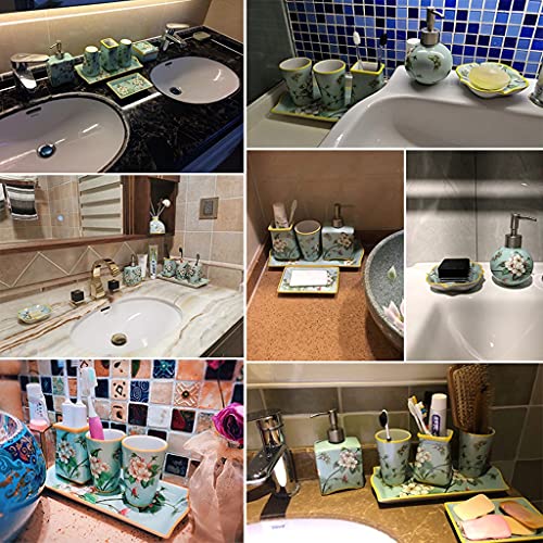 Soap Dispenser Ceramic Bathroom Accessories Set of 7 Complete, High-end Bathroom Kit Soap Dispenser Toothbrush Holder Mouthwash Cup Soap Dish Storage Box and Tray Bathroom Soap Dispenser