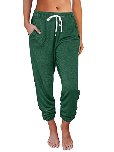 Wsirmet Womens Sweatpants Lightweight Running Drawstring Joggers with Pockets Tapered Casual Lounge Pants Green