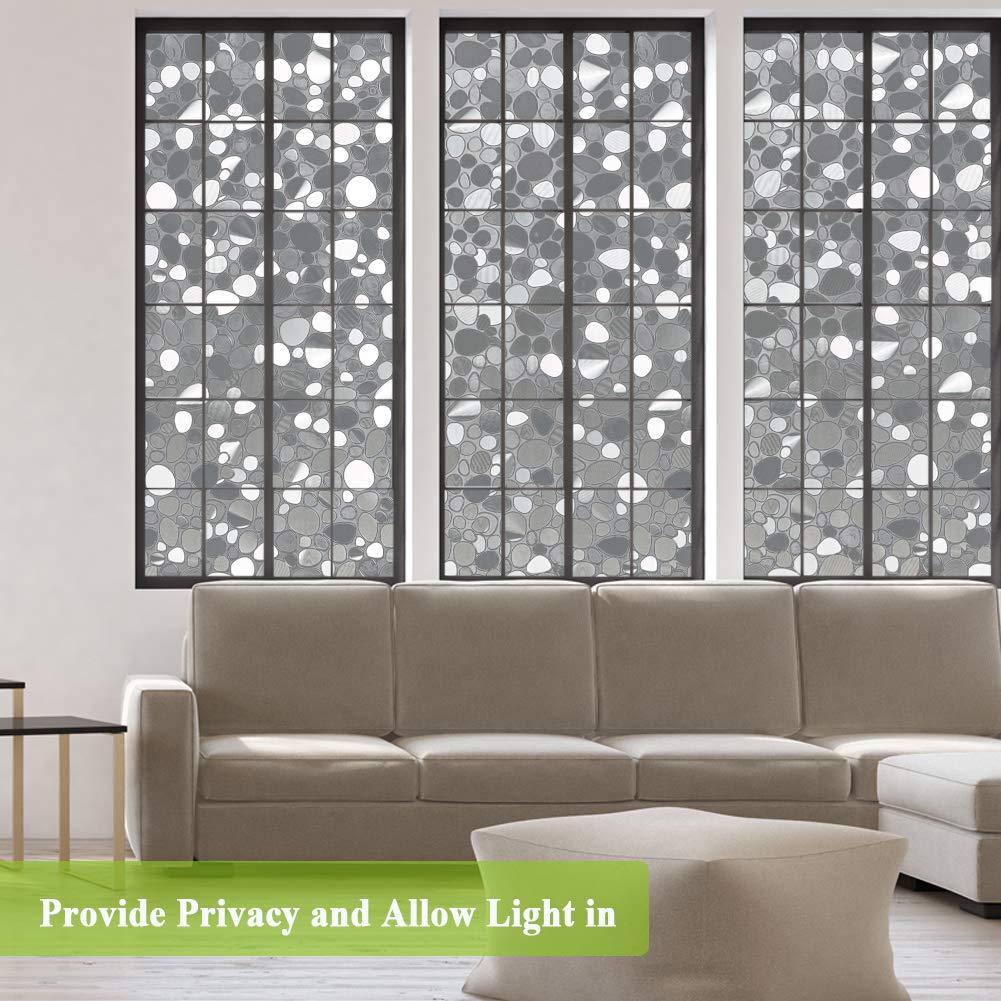 Stained Glass Window Film Decorative 3D Stones Window Cling No Glue Privacy Glass Stickers,UV Blocking Heat Control Static Cling Window Tints,17.5 x 78.7 Inches