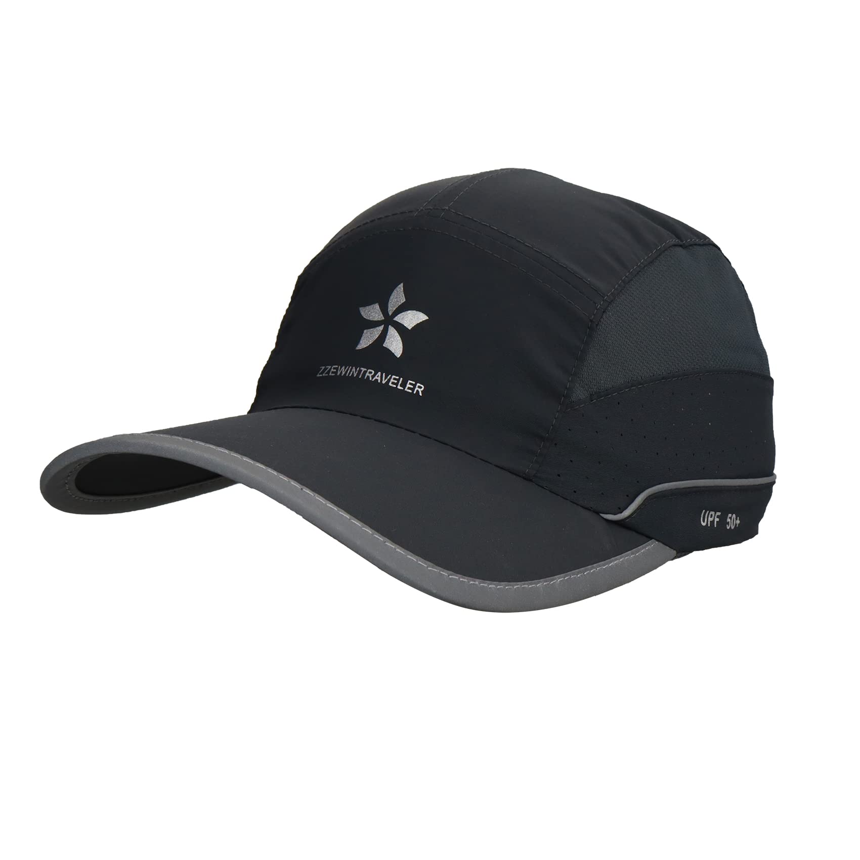 UPF50+ Running Cap Quick Dry Sports Hats Reflective Lightweight Unstructured Baseball Cap for Unisex (Black, Classic)