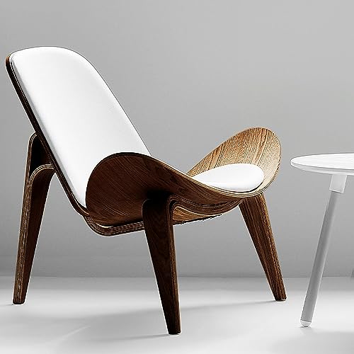 OAKHAM Comfy Shell Chair, Mid Century Modern Accent Chair for Living Room and Bedroom with Protective Foot Pads, Ergonomic Chair (White)