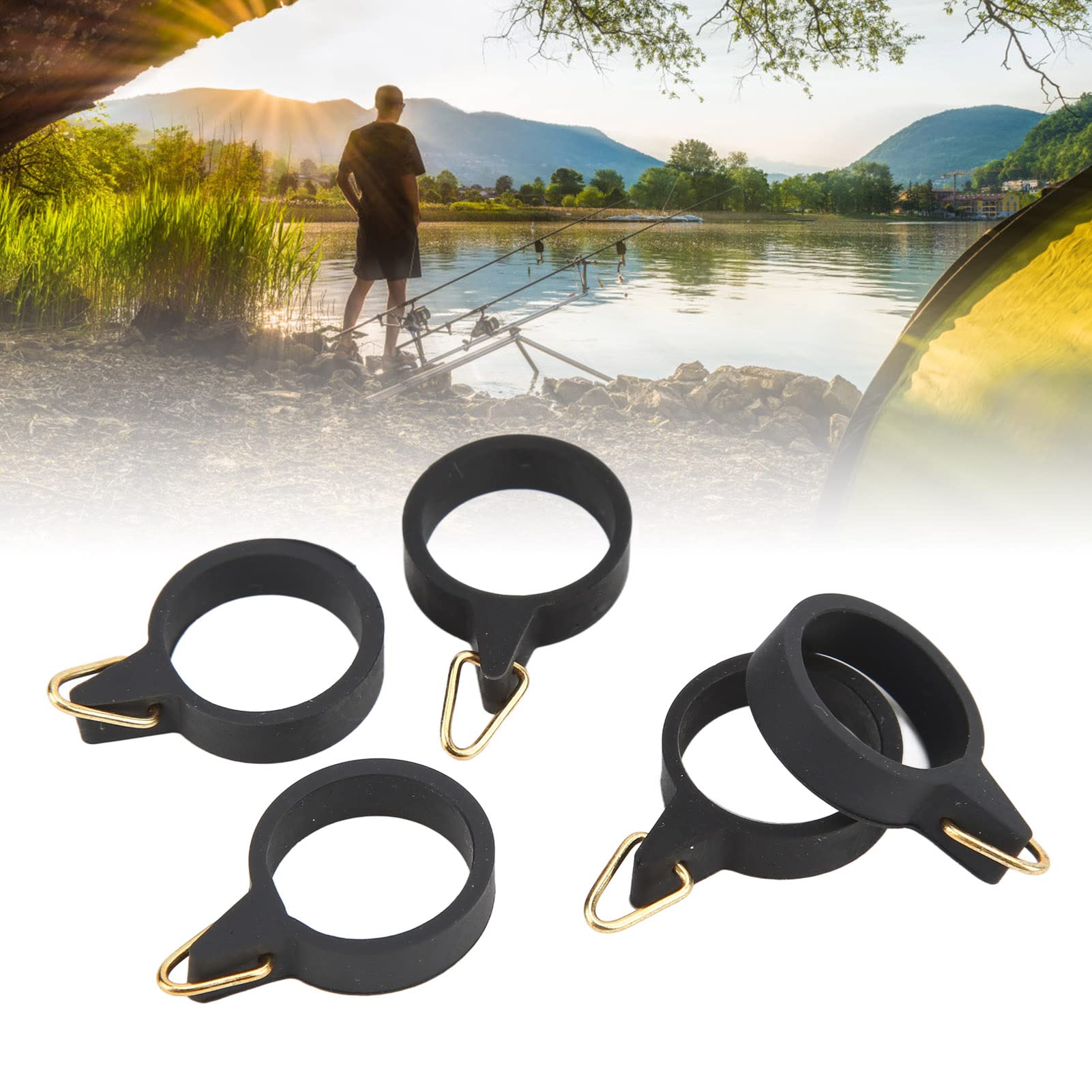 Yeuipea Fishing Rod Hook Holder,5pcs Fishing Rod Hook Holder Rubber Circle Stainless Steel Fishing Pole Hook Keeper for Bait Tool(Medium)