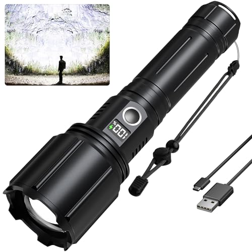 Rechargeable Flashlights High Lumens Flash Light, 250000 Lumen Super Bright LED Flashlight, 5 Modes, 5000 ɱAh, Digital Power Display, IPX6 Waterproof Handheld Flashlight for Emergencies, Camping