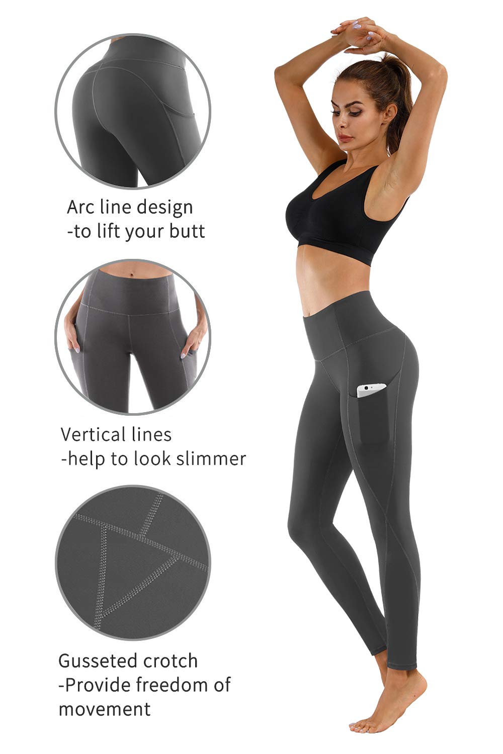 PHISOCKAT 2 Pack High Waist Yoga Pants Women with Pockets, Tummy Control Leggings for women, Workout 4 Way Stretch Leggings