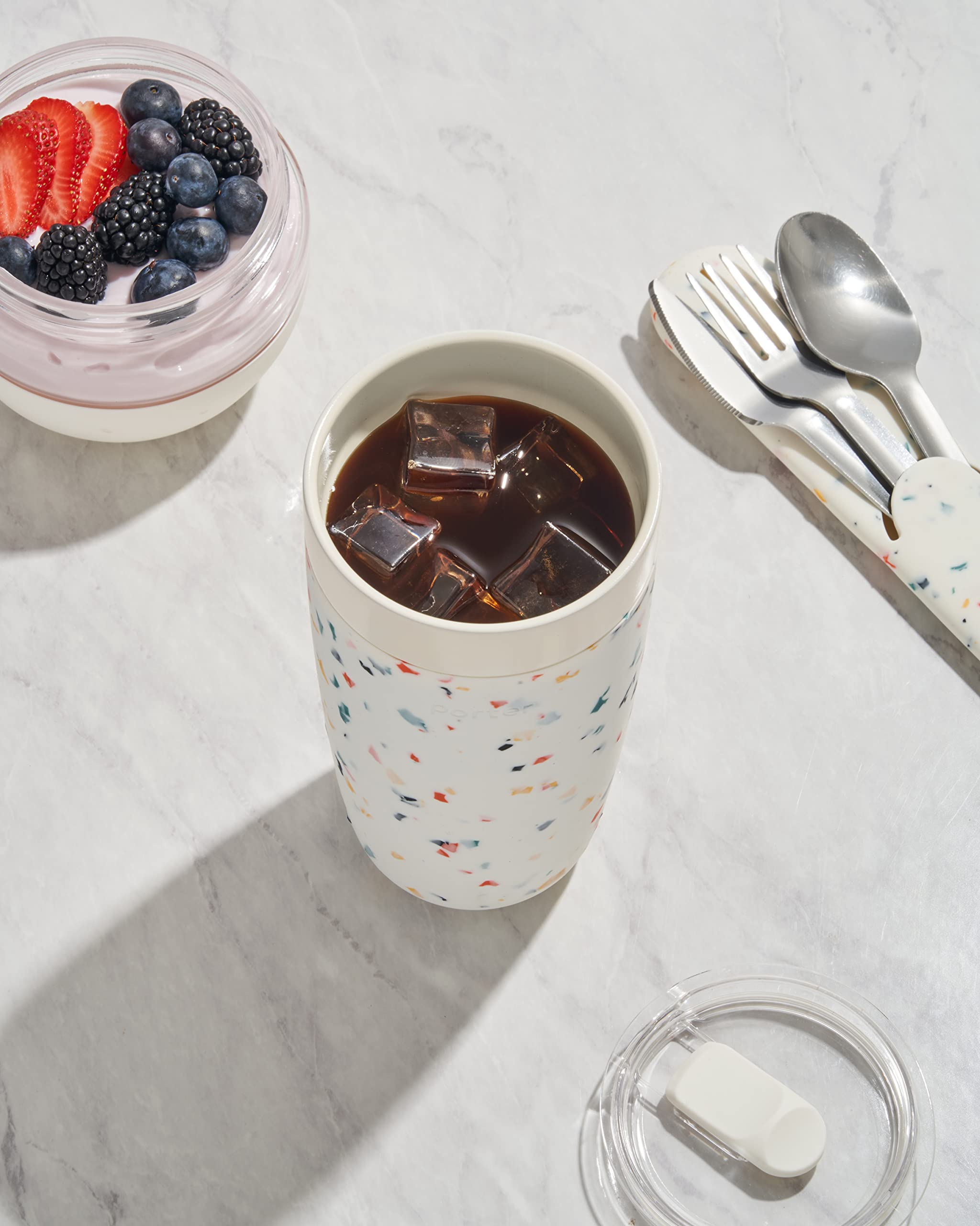W&P Porter Insulated Tumbler 20 oz | No Metallic Aftertaste Ceramic Coated for Water, Coffee, & Tea | Wide Mouth Vacuum Insulated | Dishwasher Safe, Cream Terrazzo