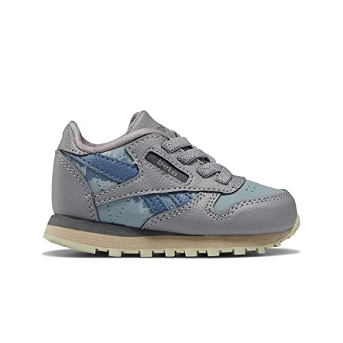 Reebok Boy's Classic Leather Sneaker, Jurassic World/Grey/Teal Fog/Brave Blue, 3.5 Big Kid