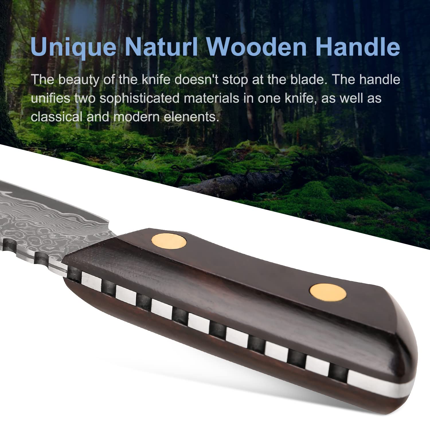 XITUO Damascus Bushcraft Knife, Hunting Knife - Handmade Survival Knife, forged Fixed Blade Knife, 5.5'β EDC Camping Knife for Men | Fixed Blade with Ebony Wood Handle Leather Sheath