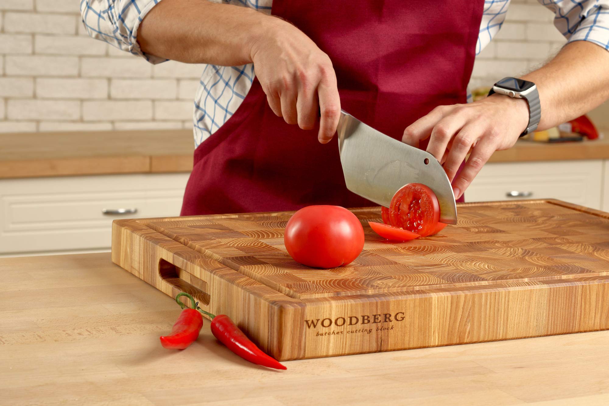 Professional butcher block cutting board 24 x 18 inch extra large thick wooden double sided end-grain chopping board