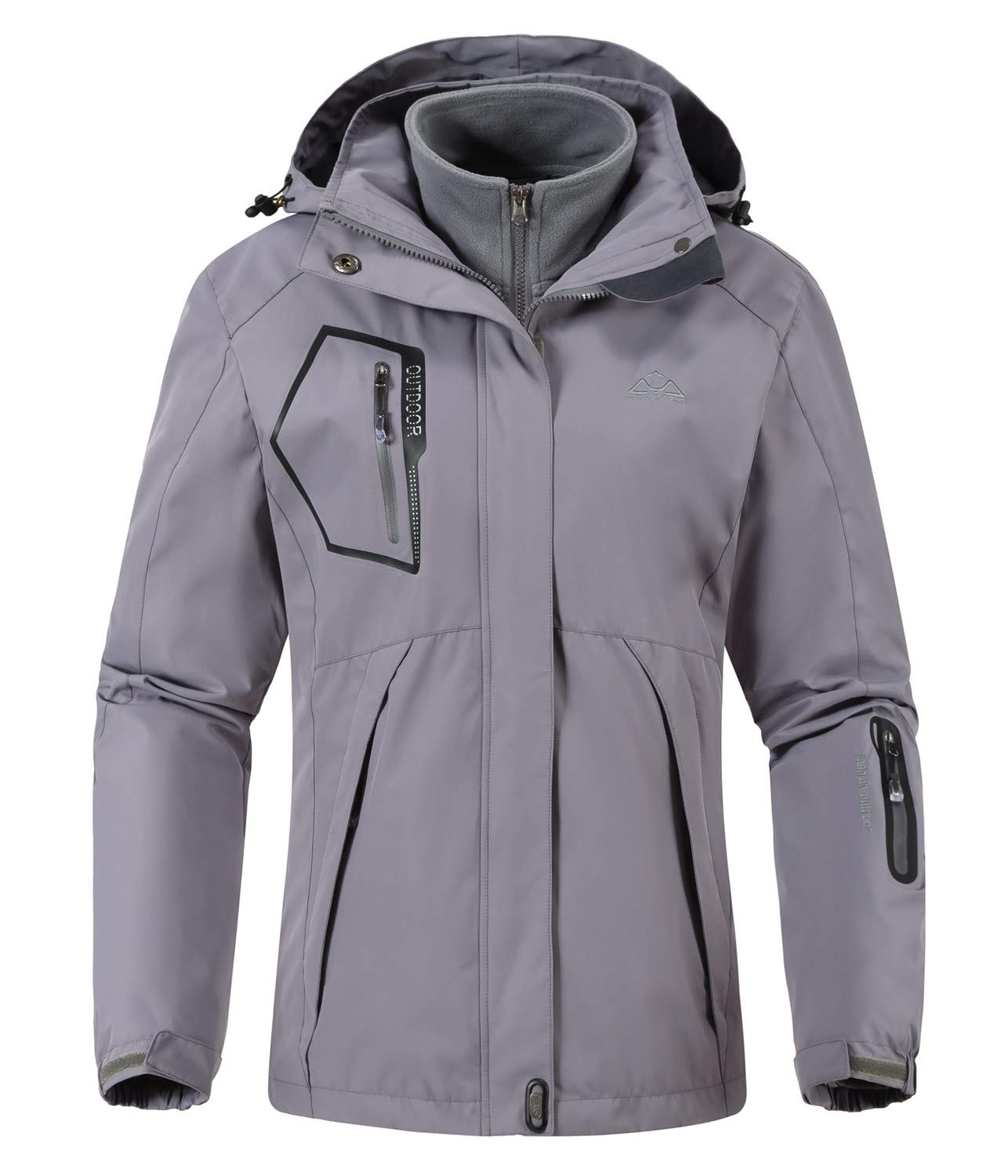 Rdruko Women's Ski Winter Snow Jacket Waterproof 3 in 1 Mountain Windproof Hooded Raincoat(Grey, US M)