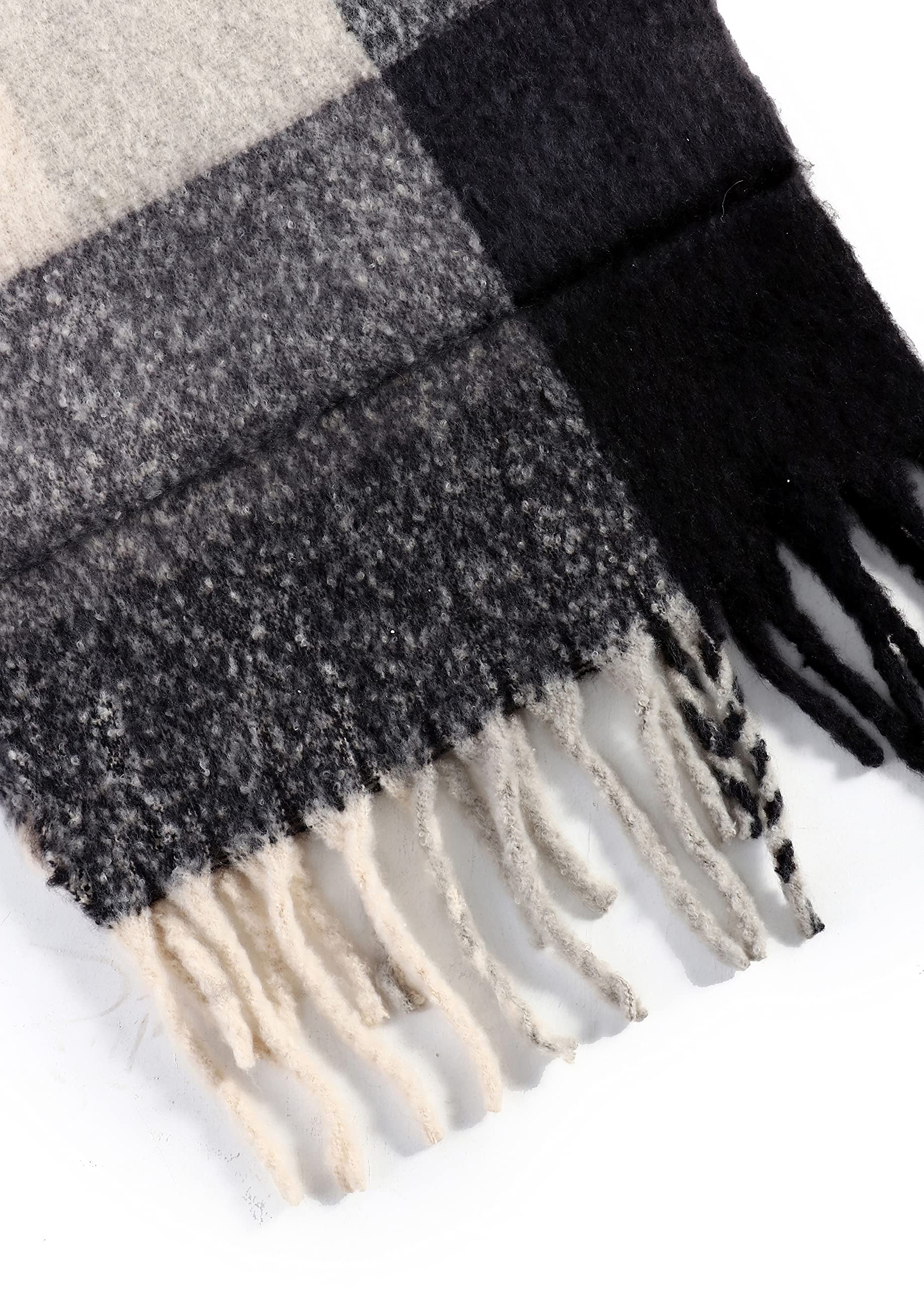 SUNNSET Women's Fall Winter Classic Tassel Plaid Scarf Warm Soft Blanket Shawl Scarves (BLACK)