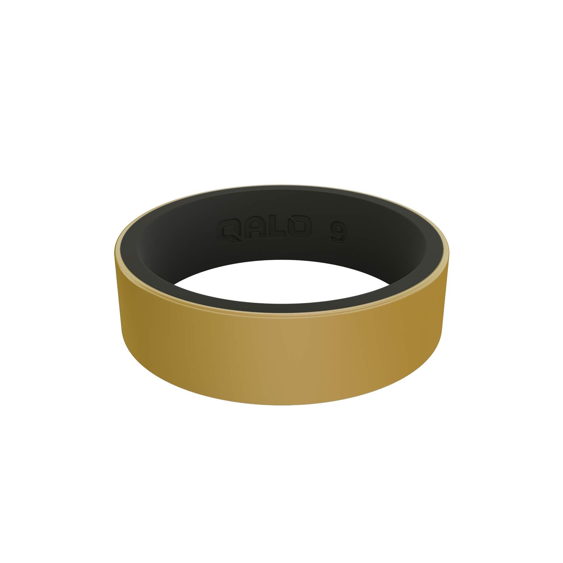 QALO Women's Rubber Silicone Ring, Metallic Blank Strata, Comfort Fit, Wedding Ring for Women, Breathable, Durable Engagement Silicone Band, 6mm Wide 1.85mm Thick, Silver & Black, Size 8