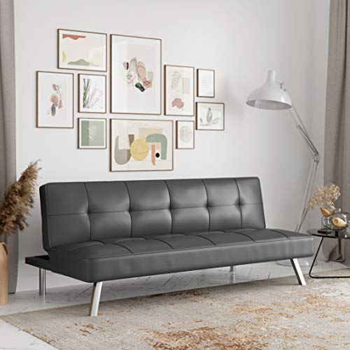 Serta Rane Vegan Leather Futon, 66.1" W x 33.1" D x 29.5" H, Dark Gray