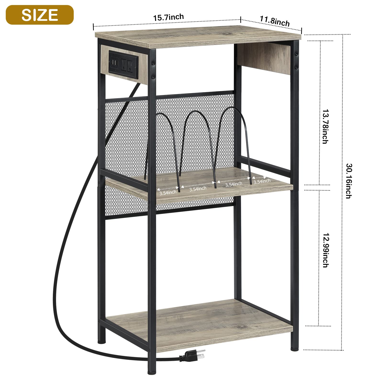 Record Player Stand Turntable Stand with Record Storage Vinyl Player Stand with Charging Station Grey Nightstands with USB Modern End Table for Living Room Bedroom Office