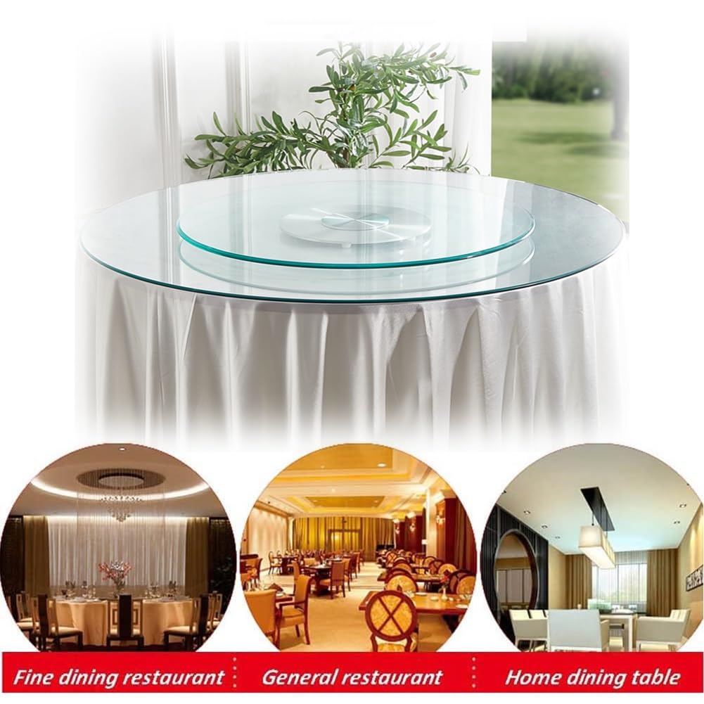 Round Lazy Susan Turntable, Large Dining Table Rotating Tray, Tempered Glass Spinning Serving Plate, Aluminum Alloy Base, Silent and Smooth (Color : Clear, Size : 60cm/24in)