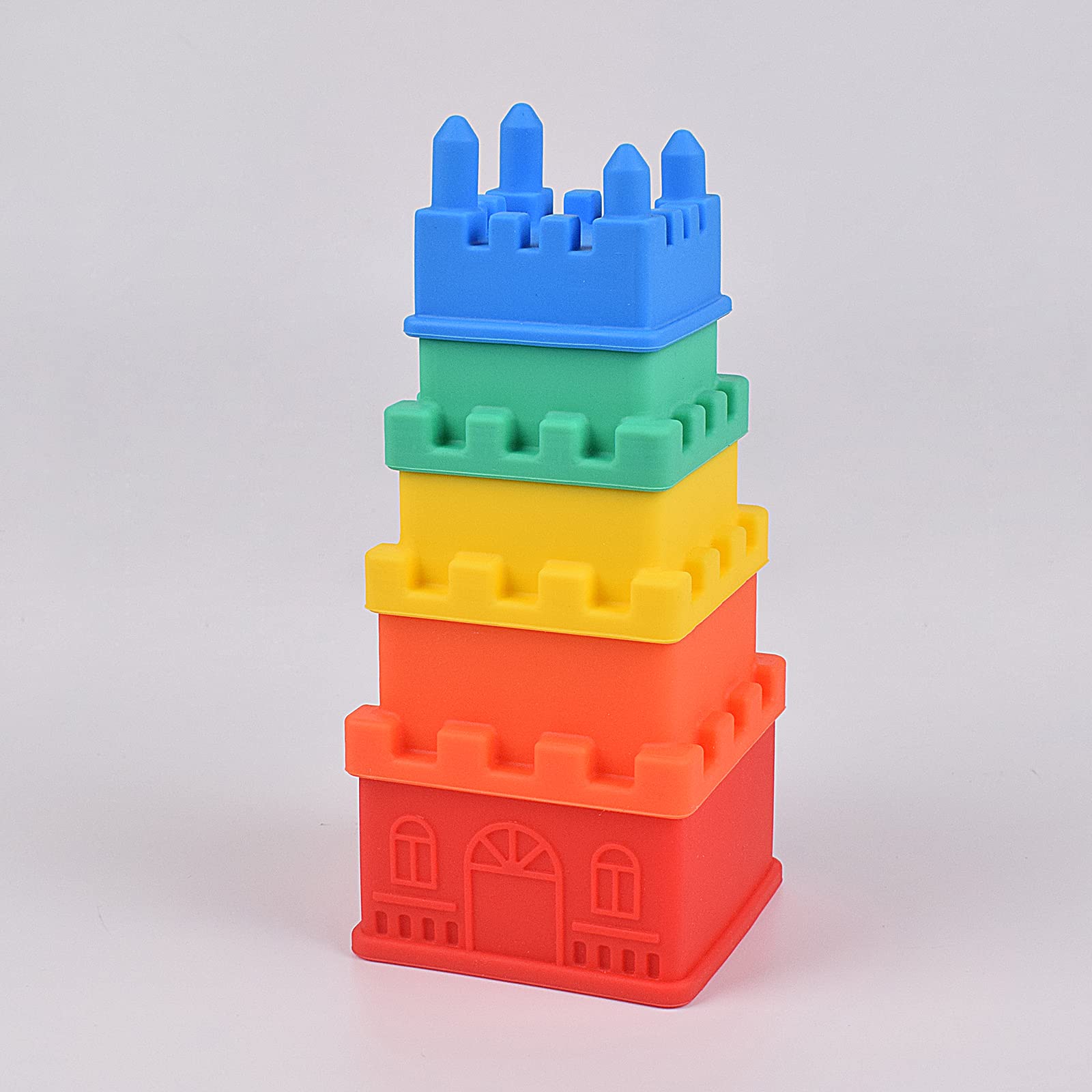 Yhopee Silicone Stacking Cups, Baby Stacking Castle Toy, Silicone Stacking Toy for Toddlers 1-3, Montessori Stacking and Nesting Toy for Babies, Baby Bath Toys, 5 Layers