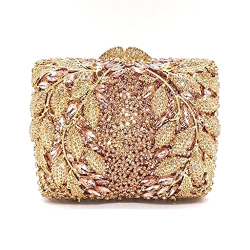 ZHUHW Women Evening Party Bag Clutches Bridal Wedding Party Heart Purses Leaves Crystal Purses