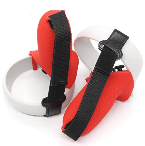 Touch Controller Grip Cover & Knuckle Strap for Quest 2 Touch Controller Grip Accessories with Adjustable Wrist Strap Silicone Skin Protective Cover (Red)