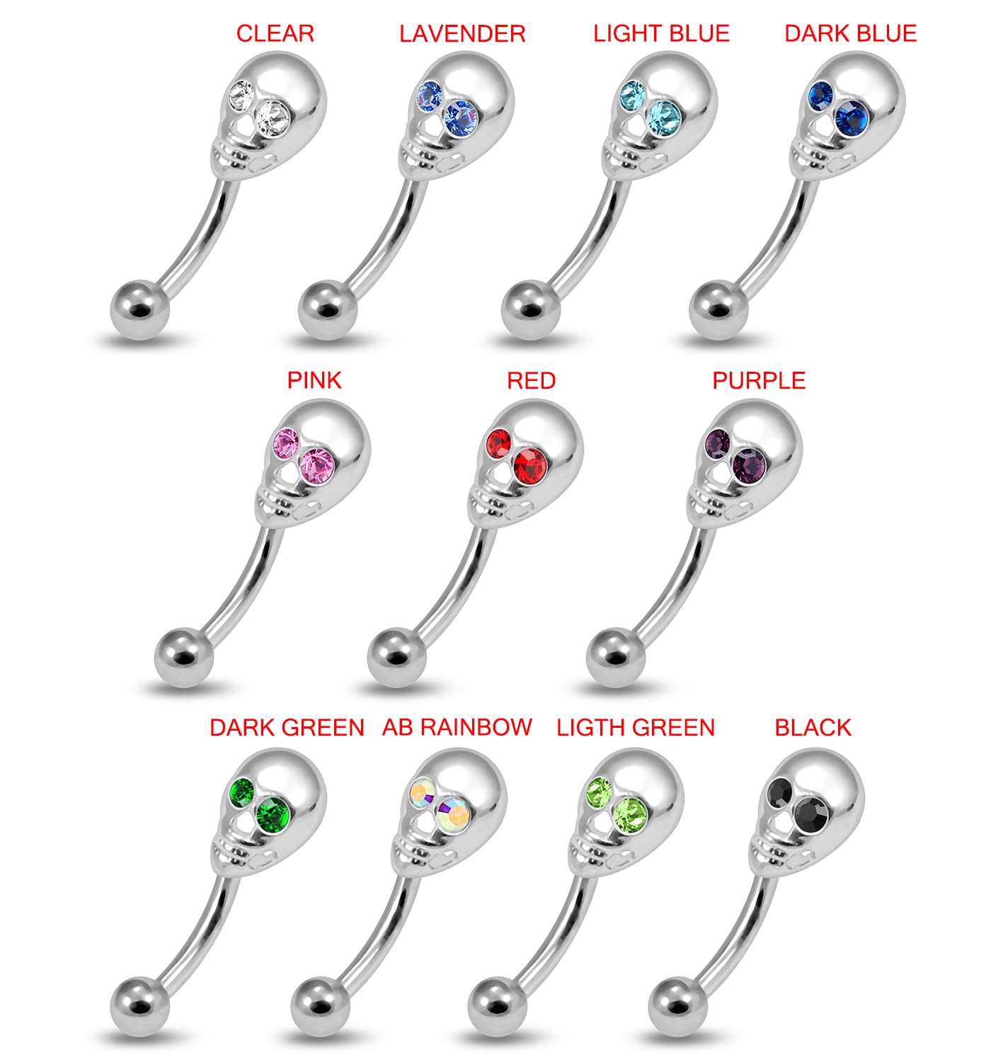 Purple Crystal Stone Eye Skull Sterling Silver 16 Gauge Banana Eyebrow Piercing Jewelry