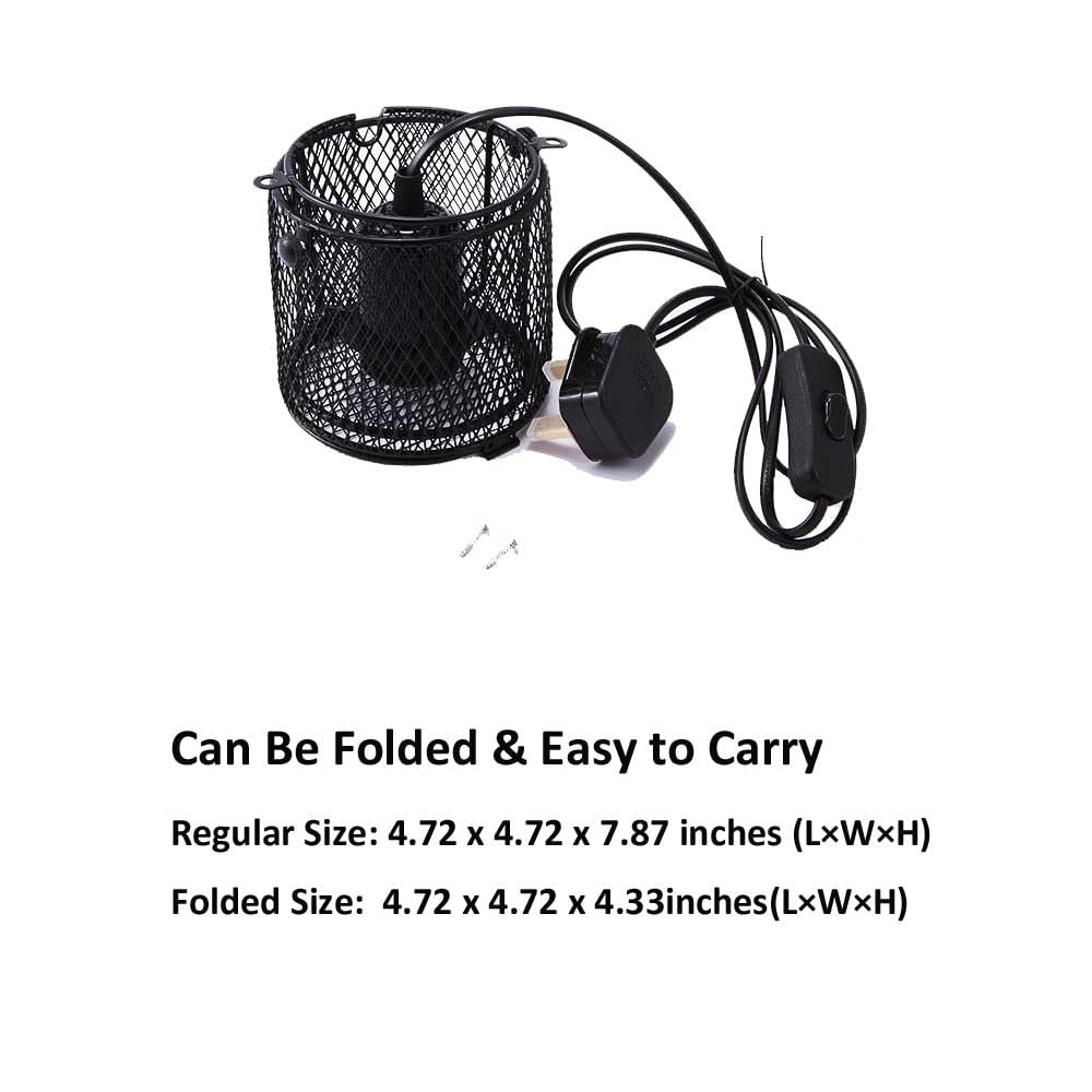 Reptile Heat Lamp Holder with Anti-hot Bracket, Pet Heat Lamp Lampshade Holder Heating Light Bulbs Holder Heating Lamp Shade with Switch for Pet Amphibian Snake Lizard Turtle Birds Chick,US Plug