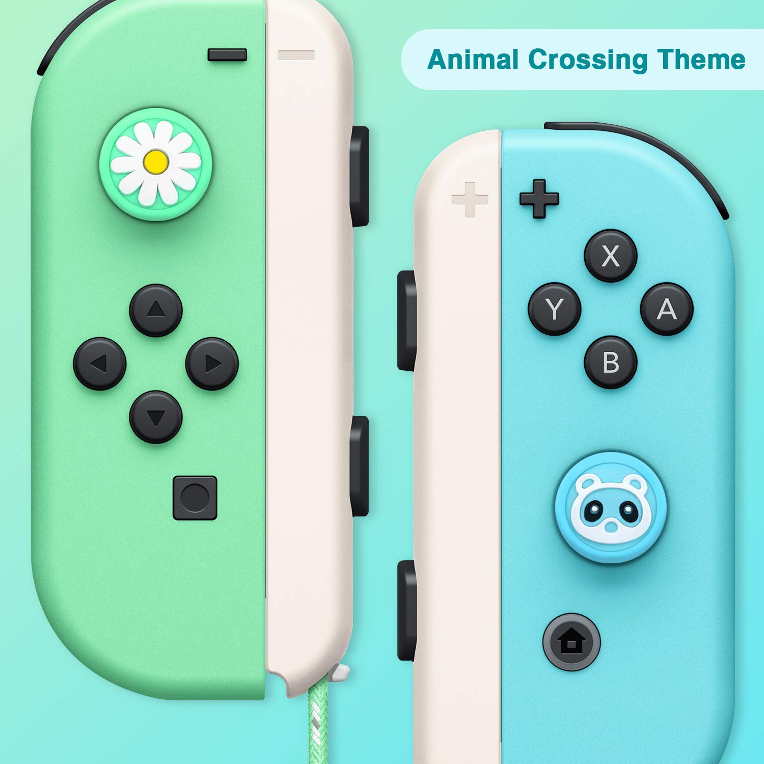 Thumb Grip Caps for Nintendo Switch & Lite Raccoon Flower 8 Pack Cute Design Soft Silicone Cover Joystick Caps Compatible with Switch Joy-Con, Pink&Blue& Green&Orange