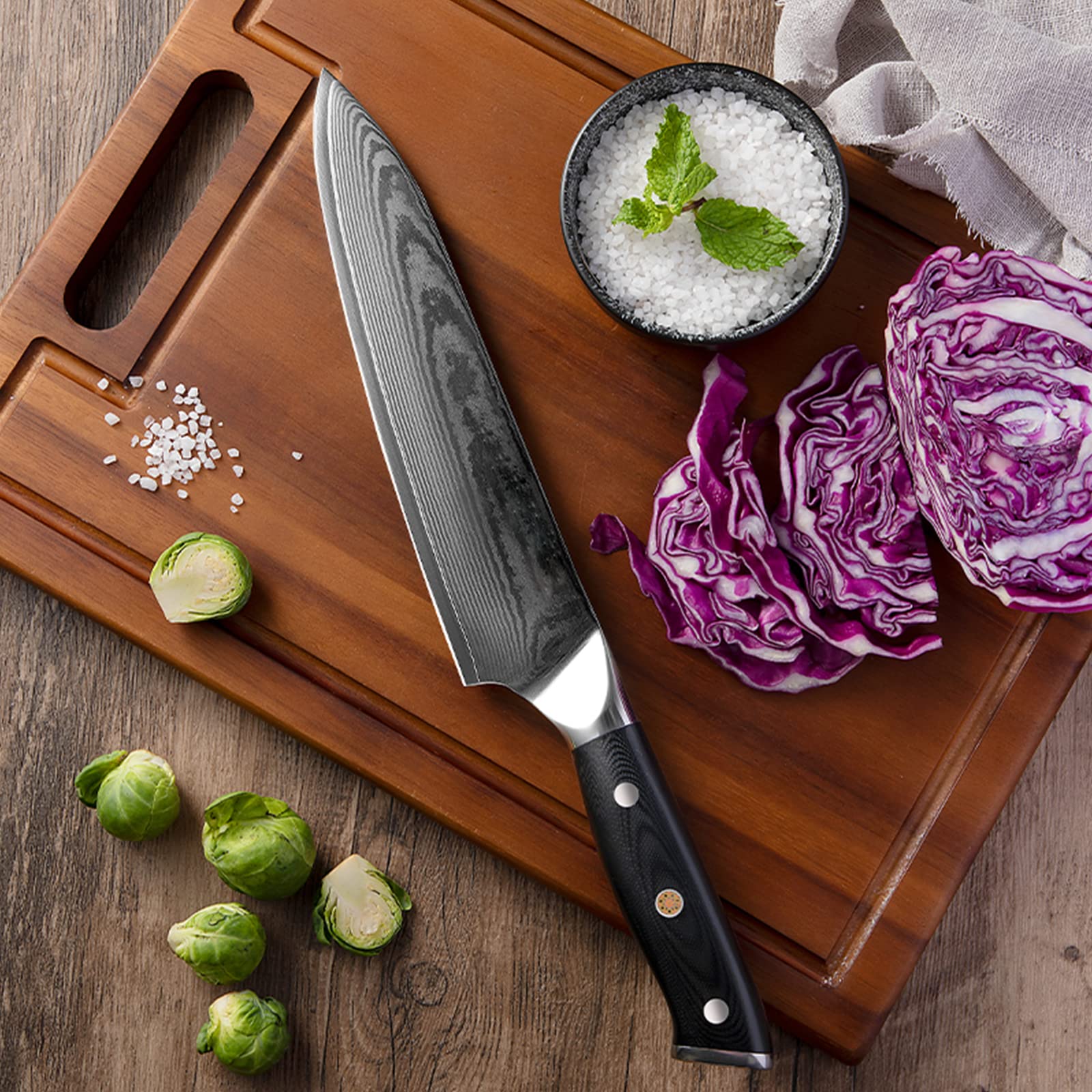 Prochion 8 Inch Damascus Chef Knife for Kitchen, Razor Sharp 67 layers High Carbon Damascus Steel Chef Knife, Premium Kitchen Knives with Black Ergonomic G10 Handle and Triple Rivet, Gift Box