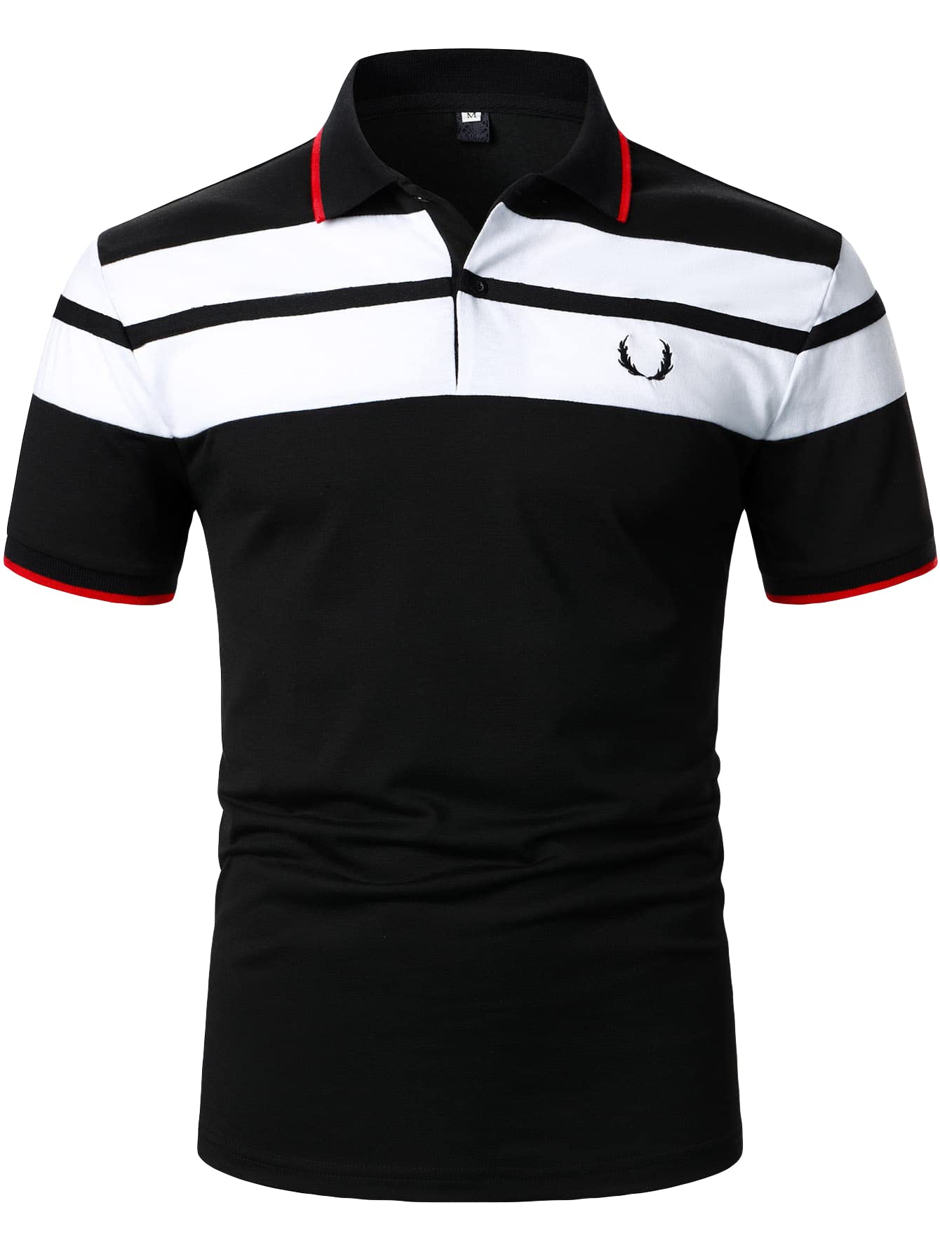 WDIRARA Mens Polo Shirts Short Sleeve Letter Graphic Color Block Casual Zipper Polo Shirts Men Coffe Blue S