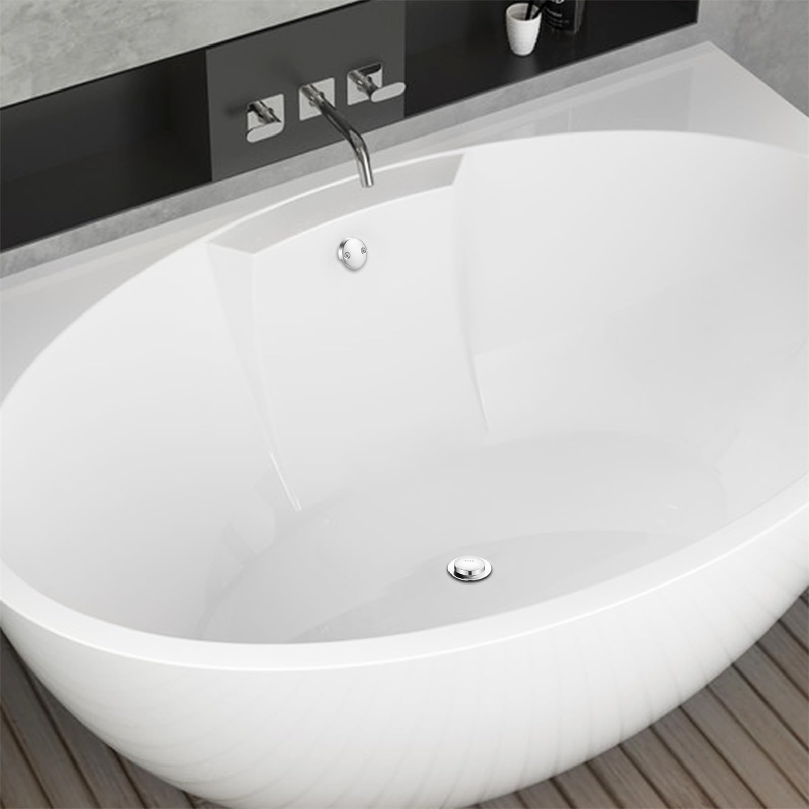 Tip Toe Bathtub Drain Conversion Kit Assembly, Tub Drain Plug Trim Set Bath Tub Drain Stopper with Two-Hole Overflow Faceplate (Chrome Plated)