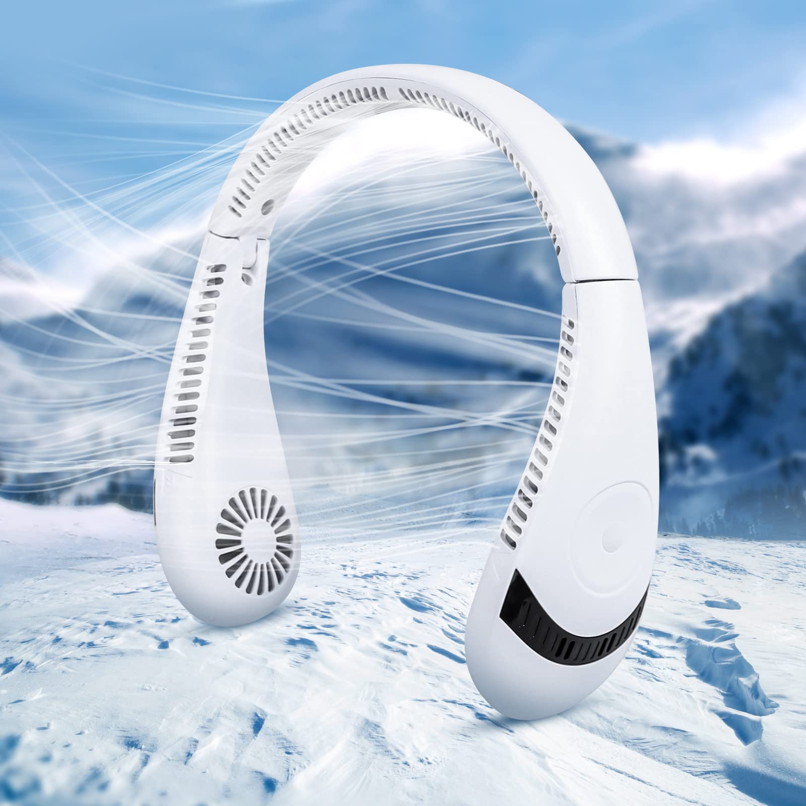 XASERDY Portable Neck Fan Clearance,5000mAh Bladeless Hands Free Fans,Rechargeable Foldable Personal Fan,USB Powered Desk Fan,Leafless Hanging Fan-White