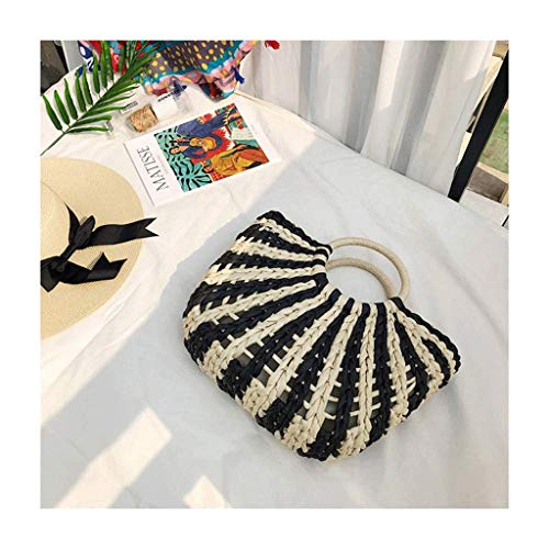 XJJZS Summer Beach Bag, Women Straw Paper Handbag Top Handle Big Capacity Travel Tote Purse