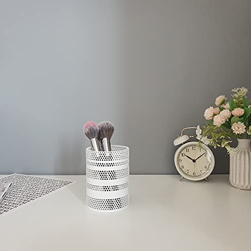 Produco Pen Holder for Desk, Metal Mesh Pencil Holder Cup Organizer Office Stationery Caddy Stand Makeup Brush Holder, White (Mid)