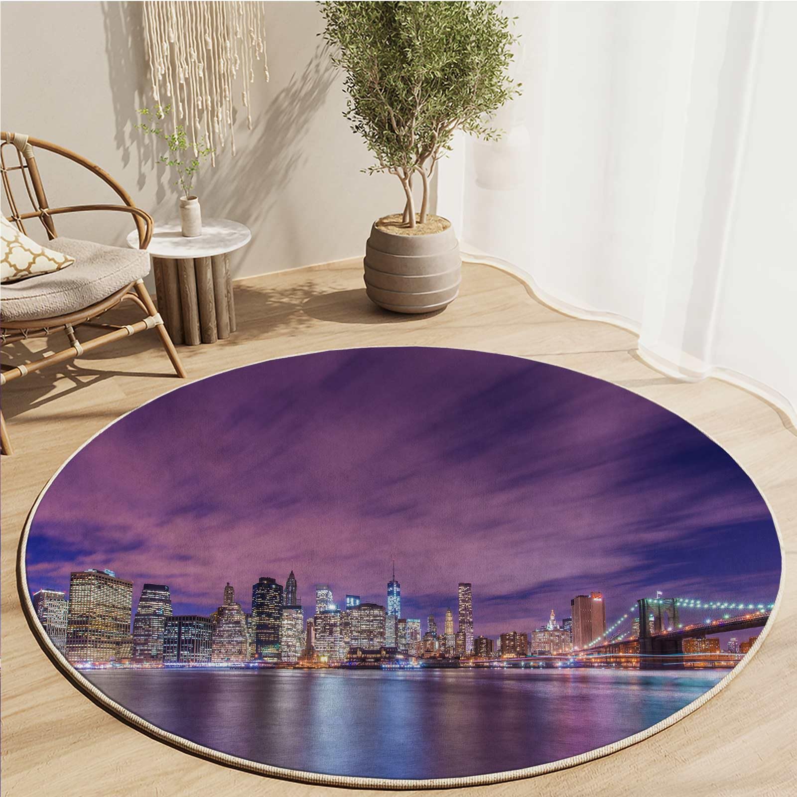 Round Chair Mat for Carpeted Floor Modern Premium Floor Protector Mat Violet Purple Non-Slip Floor Mats Office Rug Floor Protectors 4 FT