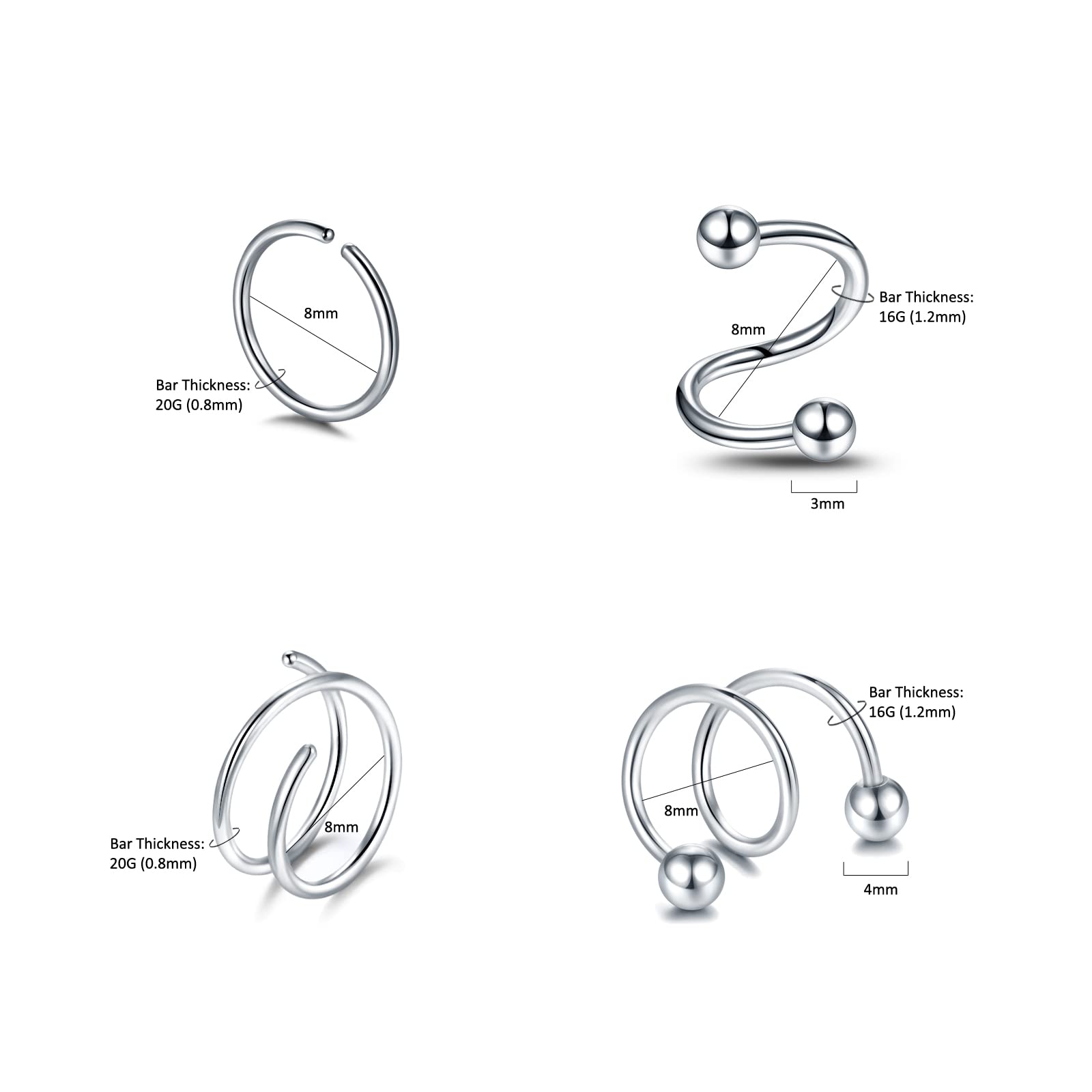 Xpircn 20PCS Nose Rings Hoop 16G 20G Twist Nose Piercing Set Double Nose Hoop Piercing Jewelry Mix Styles