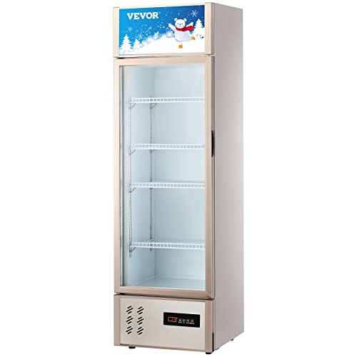 VEVOR Commercial Refrigerator,Display Fridge Upright Beverage Cooler, Glass Door with LED Light for Home, Store, Gym or Office, (8 cu.ft. Single Swing Door)