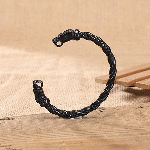 TURTLEDOVE Viking Wolf Fenrir Bangle - Adjustable Stainless Steel Norse Scandinavian Torc