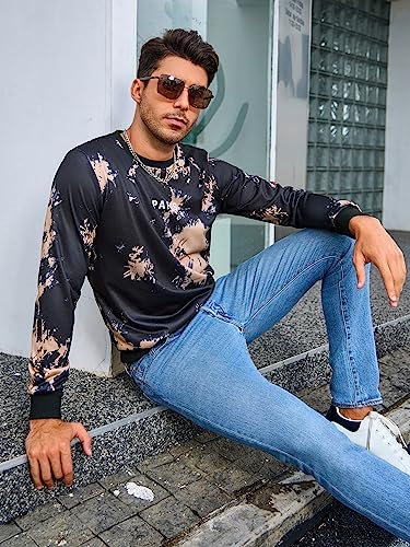 WDIRARA Men's Letter Graphic Print Round Neck Long Sleeve Sweatshirt Pullovers Black L Black Tie Dye Paris XL