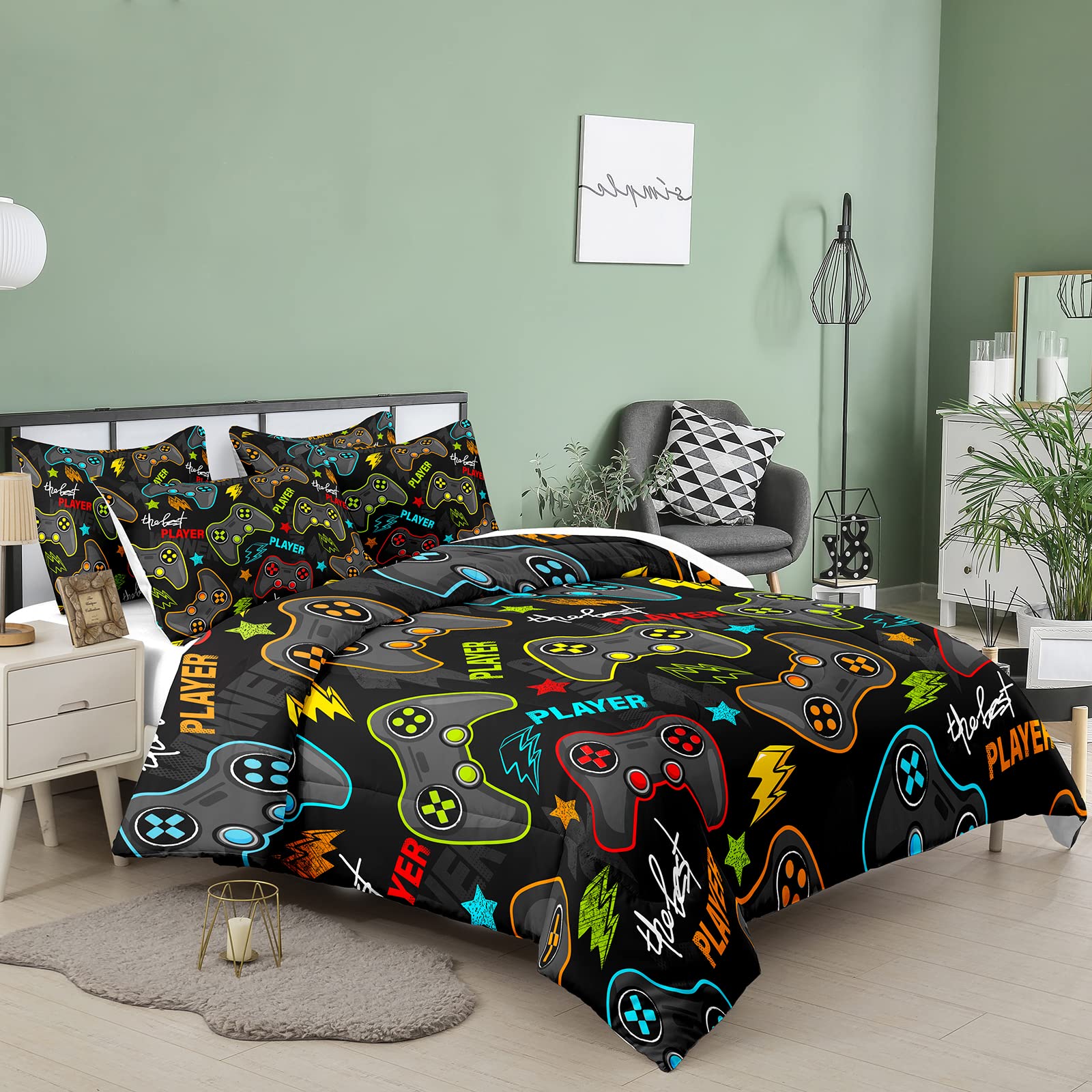 NINENINE Gaming Comforter Twin Bedding Sets for Boys Teens Kids,Gamepad Gamer Bedding Set Game Contoller Video Game Comforter Set-Includes 1 Comforter with Matching Pillowcase
