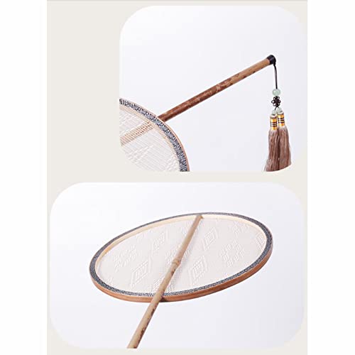 XELDEC Round fan baffle hand fan with tassel ancient Chinese fan Hanfu fan retro plain bamboo fan handle