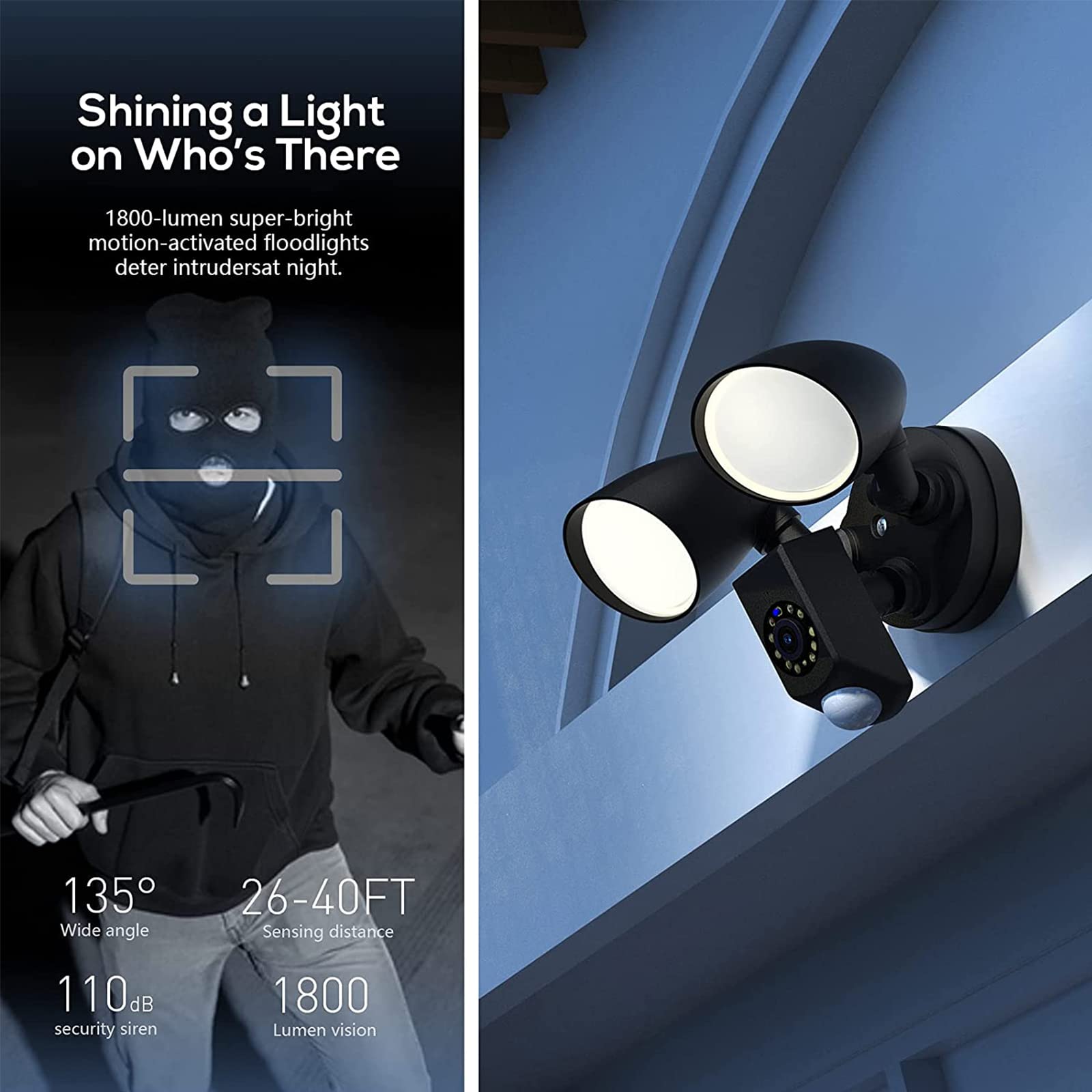SUNTHIN Smart Floodlight Camera, WiFi Security Light with Motion Sensor Outdoor with 1080p HD, 2-Way Talk, IR Night Vision, Smart Siren, Compatible with Alexa & Google Assistant, IP65 Waterproof